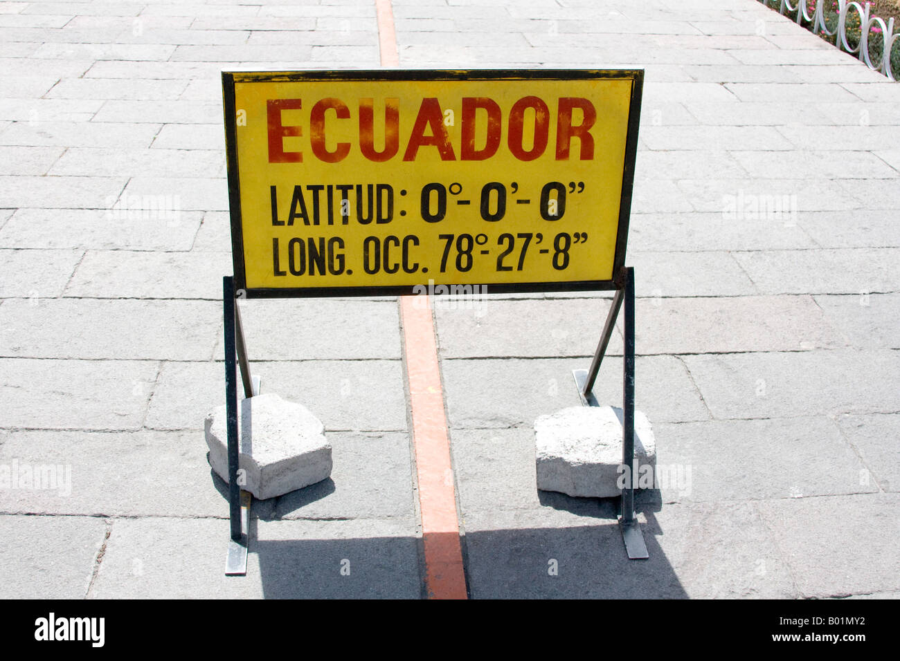 yellow Sign, monument la mitad del mundo, Ecuador, line marking the ...