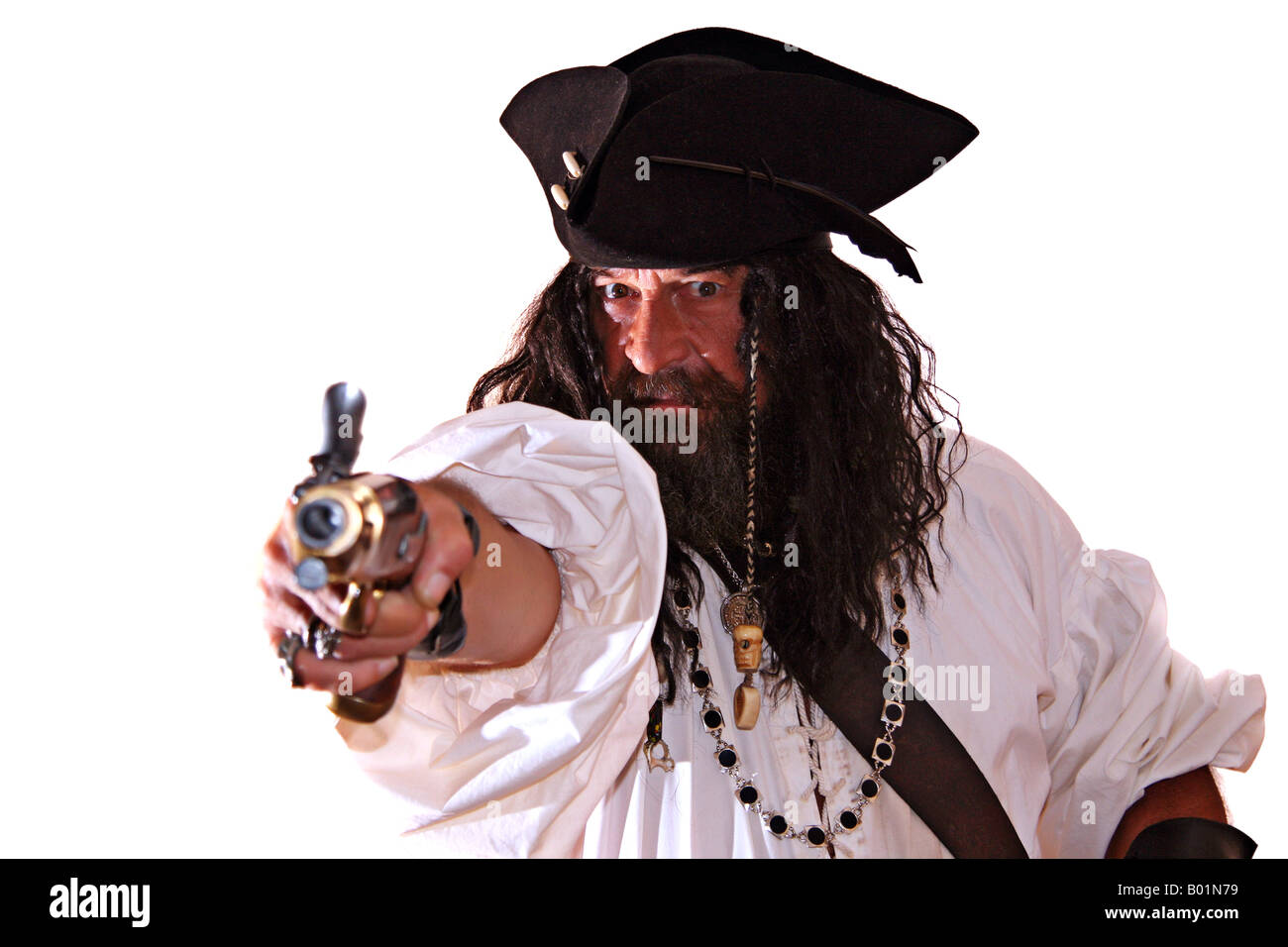 Portrait of a vicious medieval pirate (isolated on white Stock Photo ...