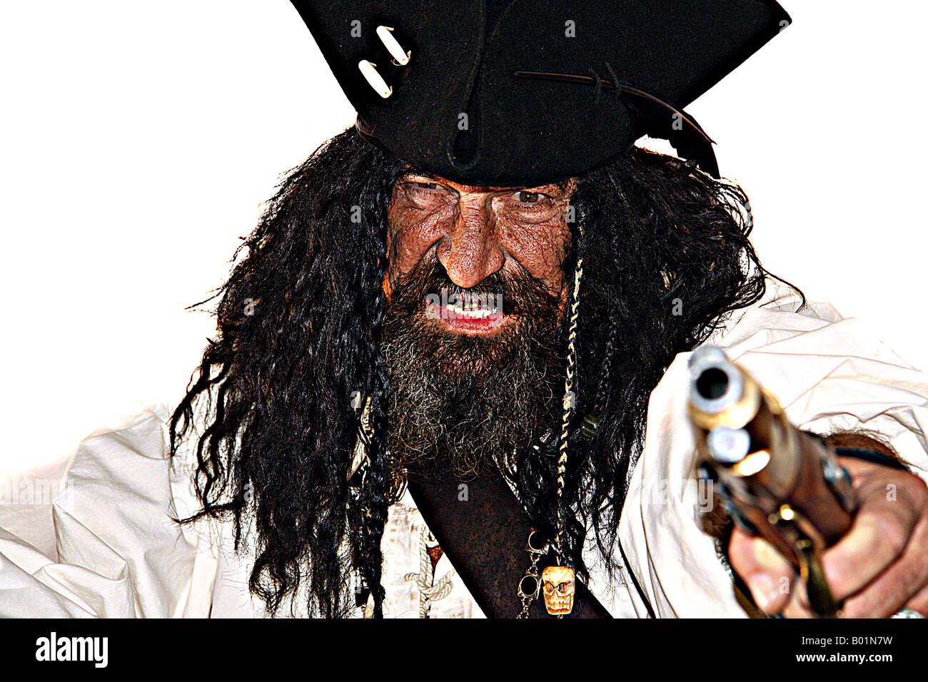 Portrait of a vicious medieval pirate (isolated on white Stock Photo ...