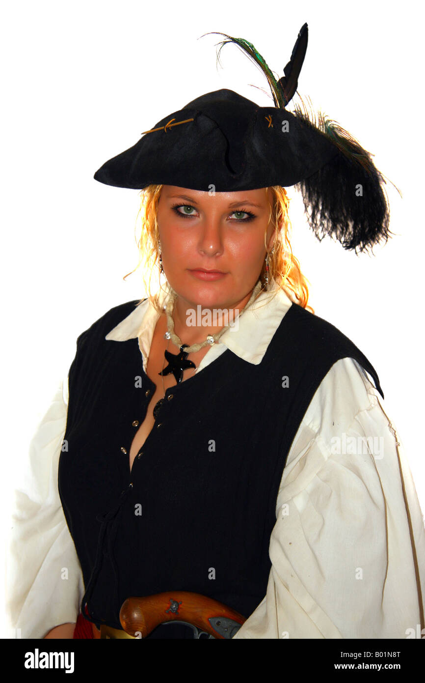 Portrait of a vicious female medieval pirate (isolated on white Stock ...