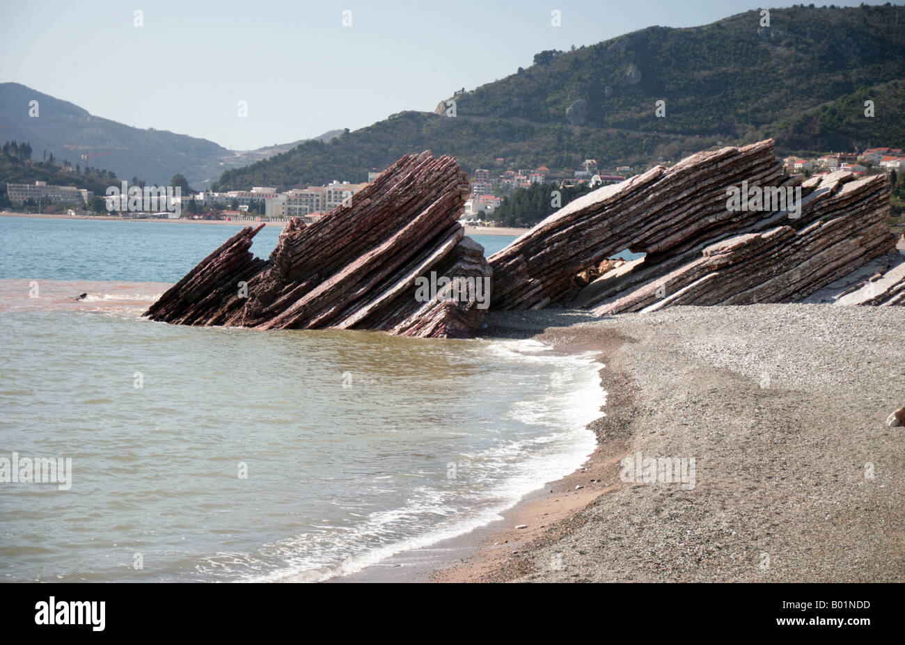curious rock formations on the beach Budva Riviera Montenegro Stock ...