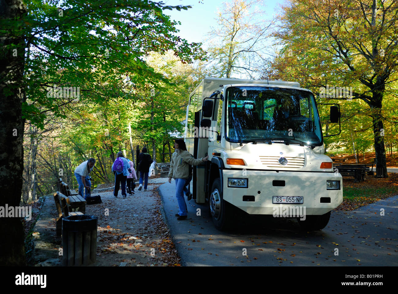 Bus stopping to pick up tourists, Plitvice National Park, Croatia Stock ...