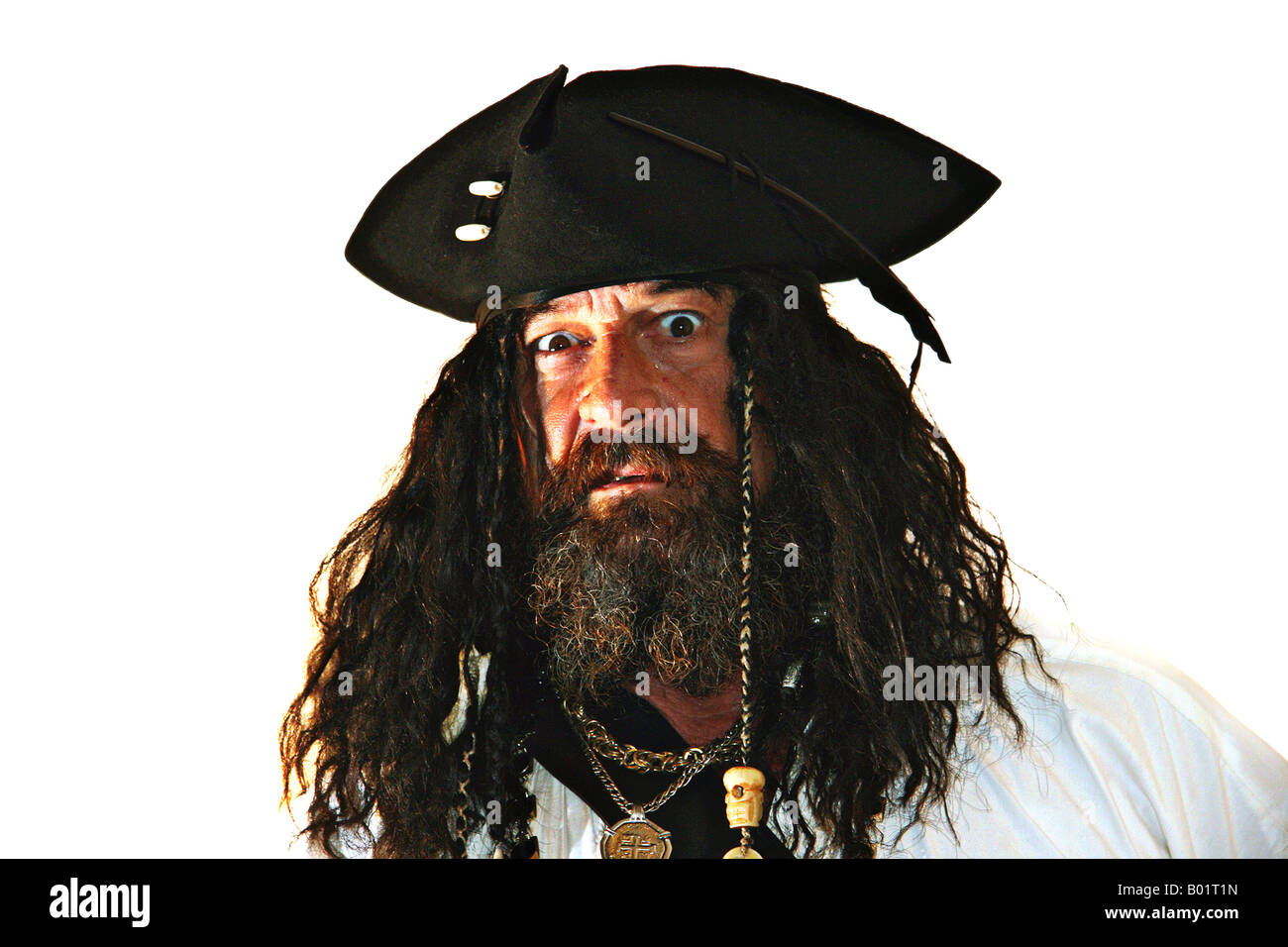 Portrait of a vicious medieval pirate (isolated on white Stock Photo ...