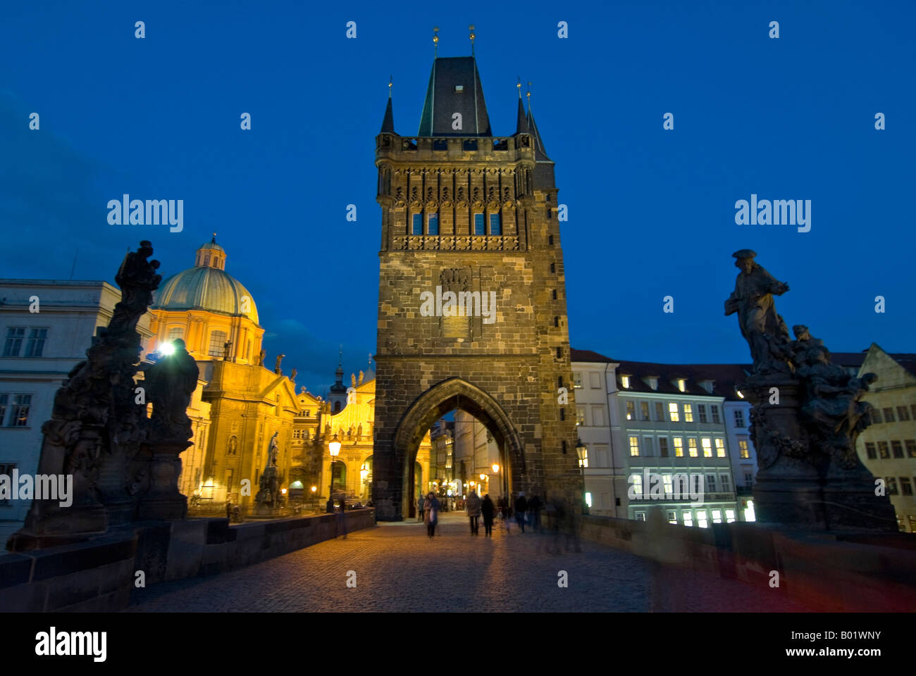 Horizontal wide angle of the gothic Old Town Bridge Tower 'Staromestska ...