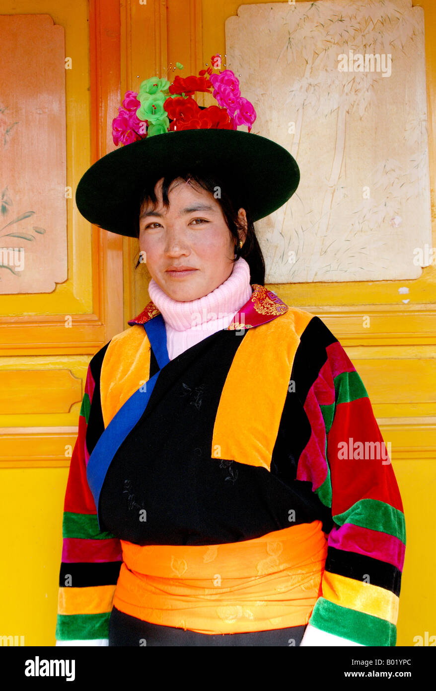 A Tu minority woman in Chinese new year have traditional costume Stock ...