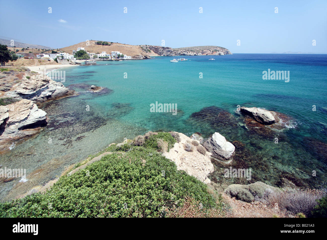 Moutsouna seaside village on the eastern coast of the island of Naxos ...