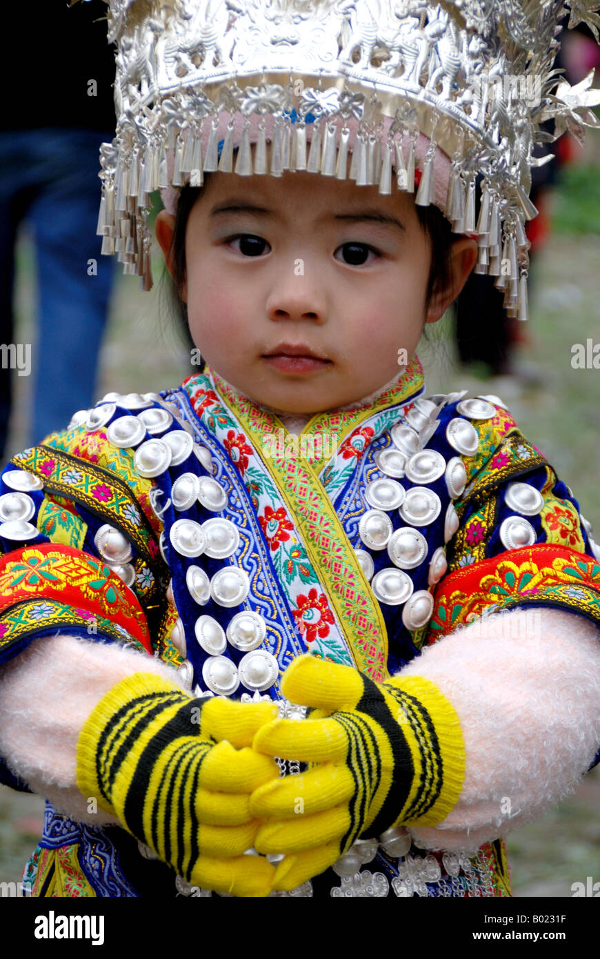 Chinese miao Minority traditional dance festival a girl have ...