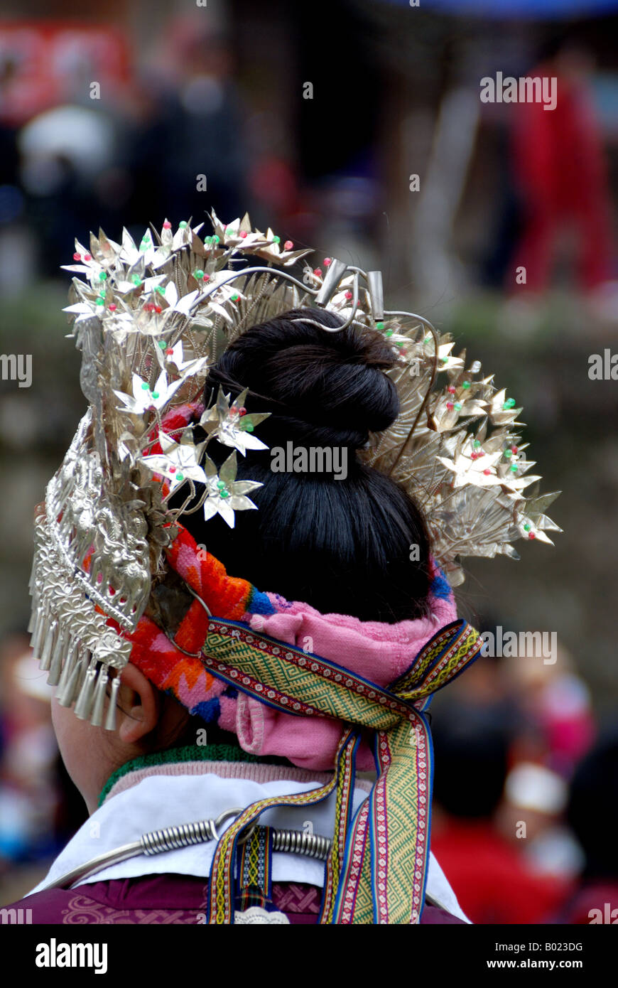 Chinese miao Minority traditional dance festival a girl have ...