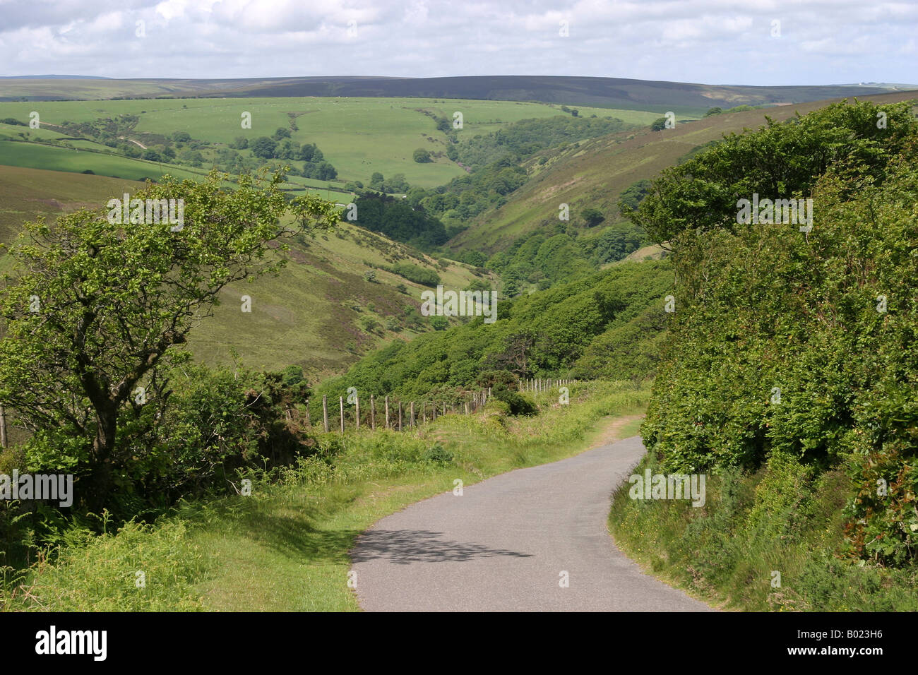 UK Exmoor Somerset Porlock Hill view towards Robbers Bridge Stock Photo ...