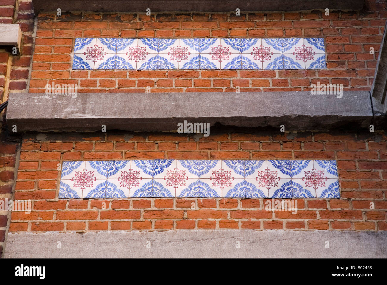 Decorative tiling on a residential house with traditional decorative ...