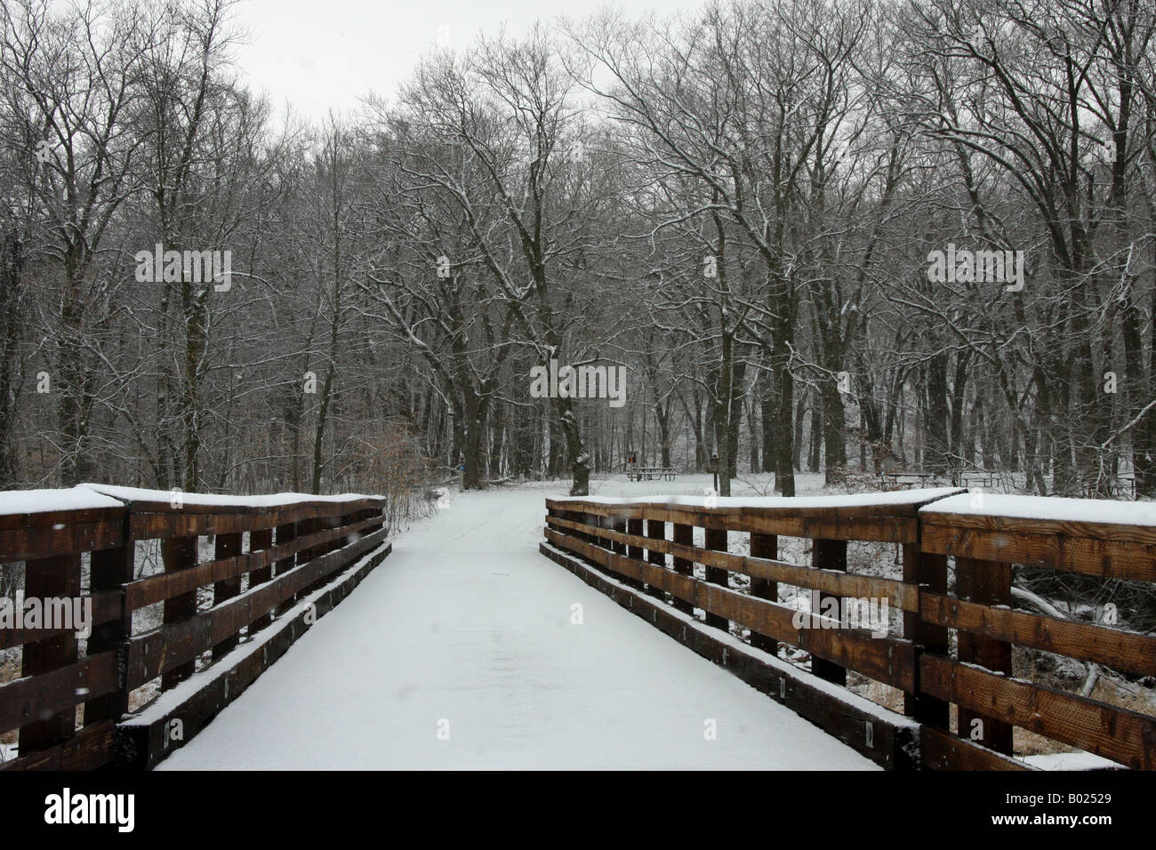 Wooden Bridge with freshly fallen snow Stock Photo - Alamy