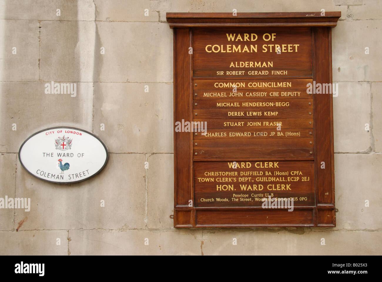 Sign and notice board relating to the Ward of Coleman Street Wards are ...