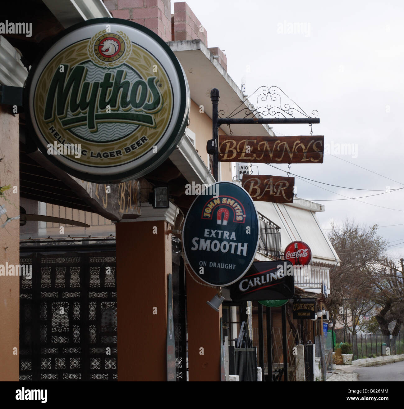 Bar Signs in Roda, Corfu, Greece Stock Photo - Alamy