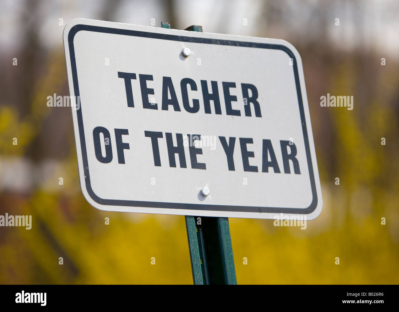 Teacher of the year sign in a school parking lot Stock Photo - Alamy