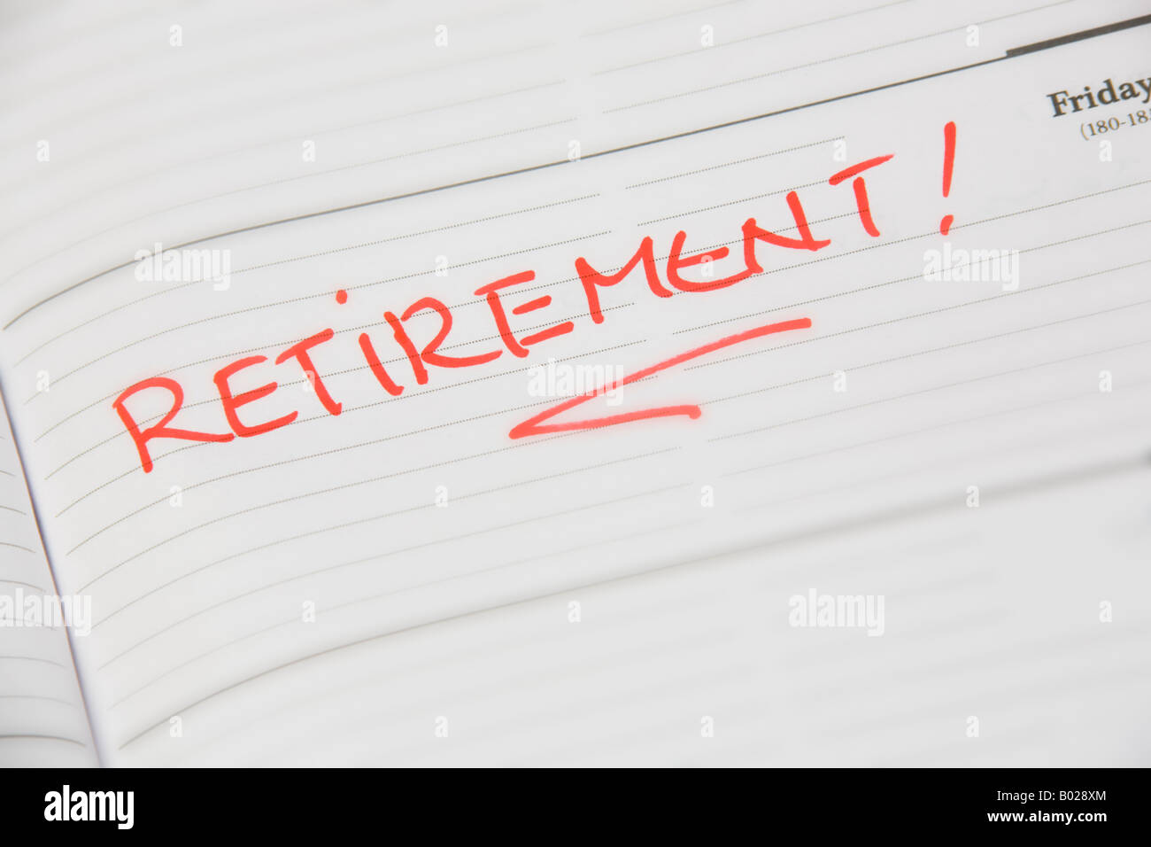 Retirement day in red letters in a diary Stock Photo - Alamy