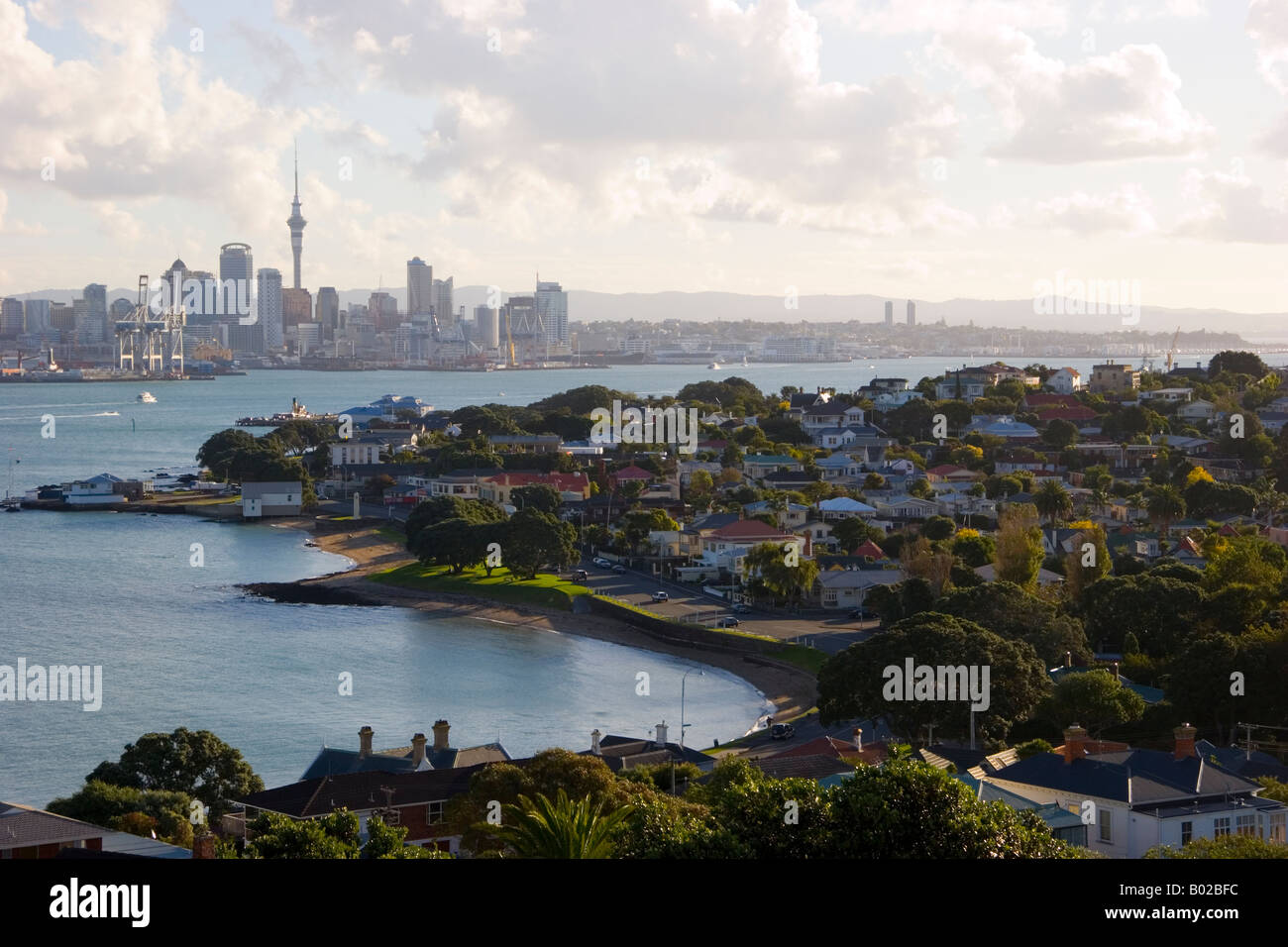 Panoramic skyline view of Auckland city from North Head New Zealand ...