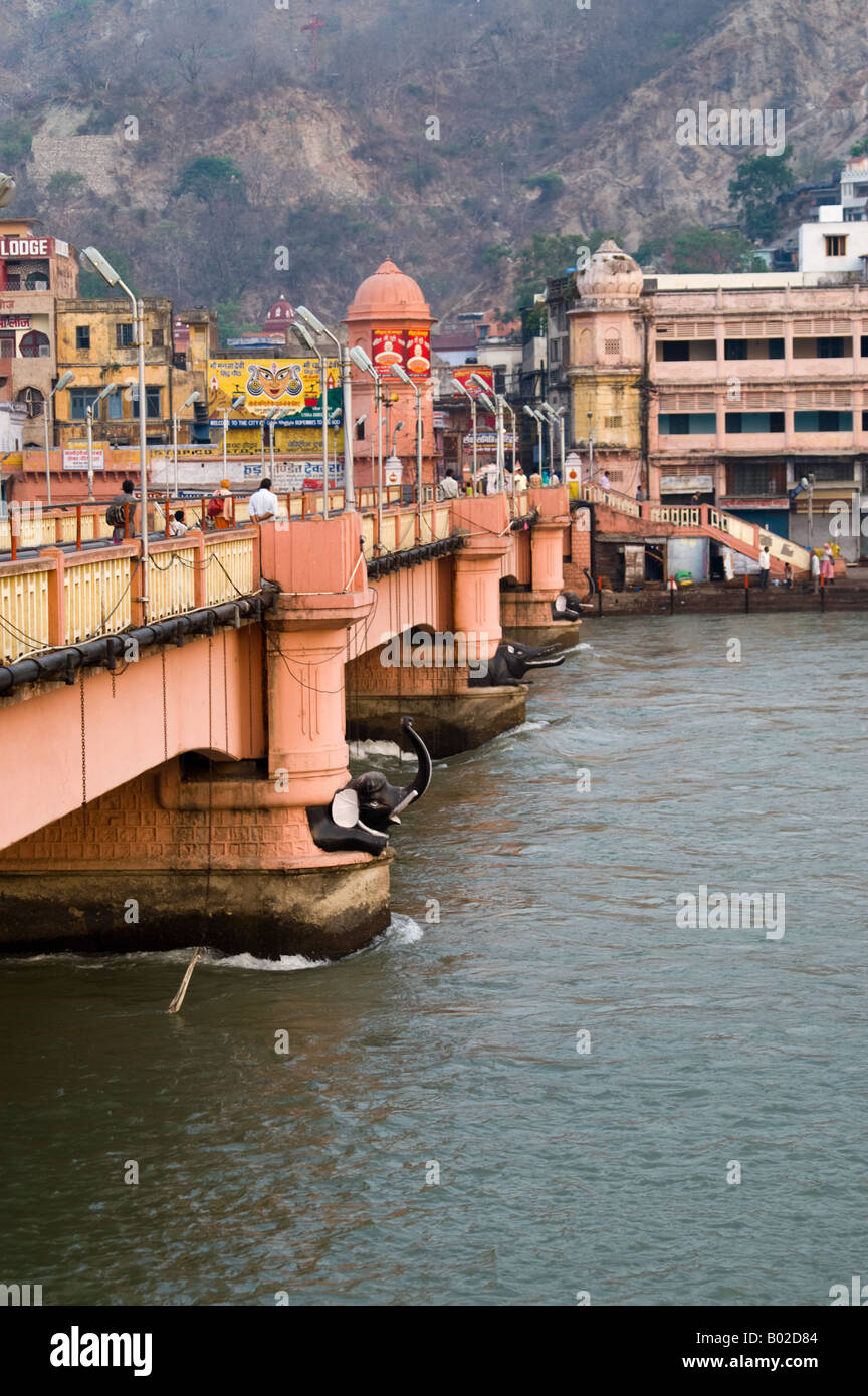 Bridge over Ganges river in Haridwar city in northern Indian state ...