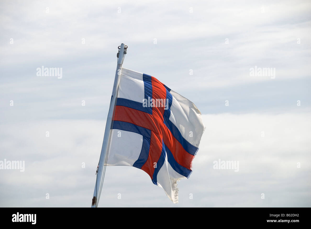 The flag of the Faroe Islands on the ferry en route to the Islands ...