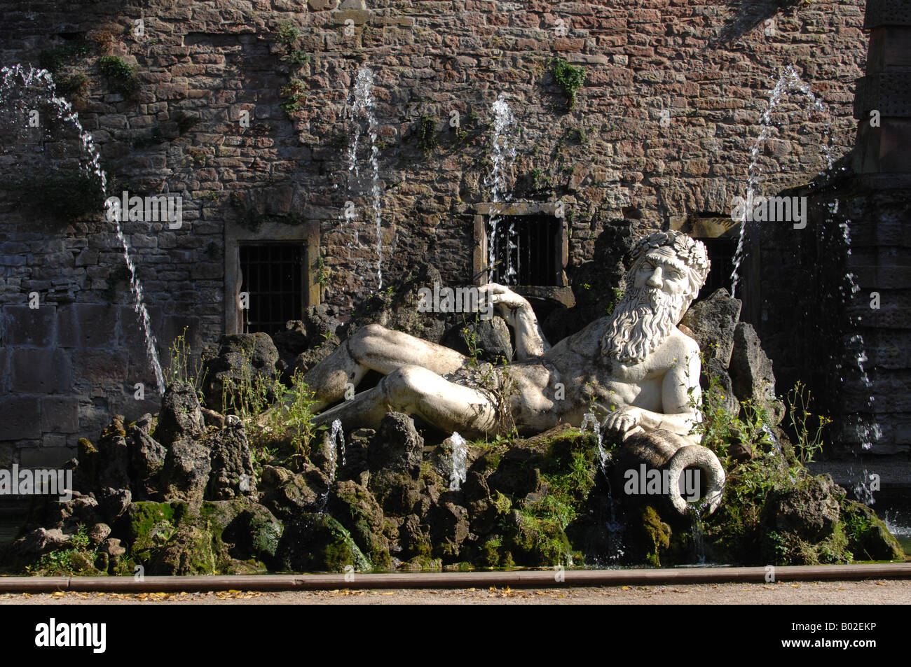 A water-fountain of Neptune in the Hortus Palatinus gardens Heidelberg ...