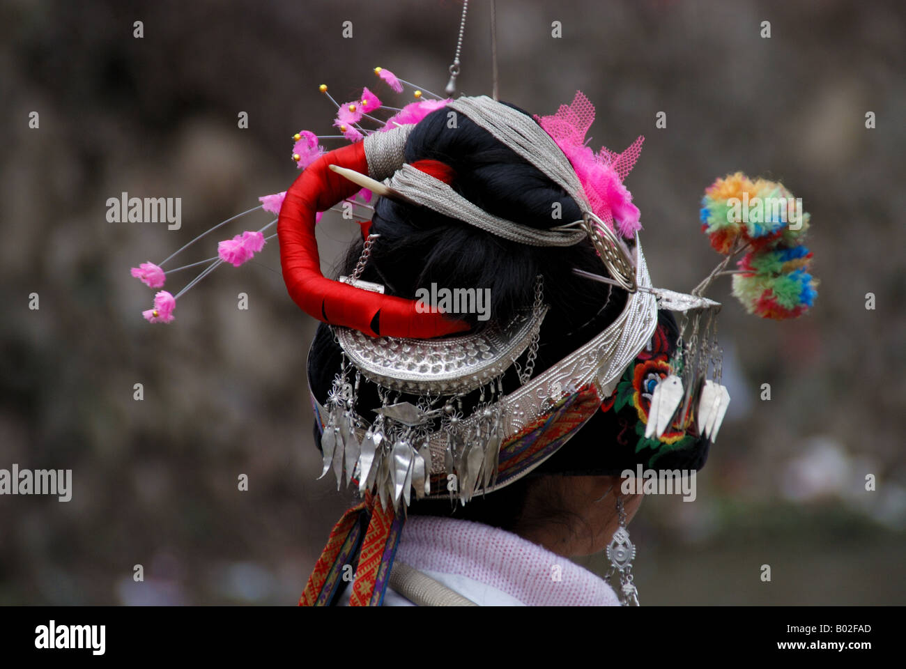 Chinese miao Minority traditional dance festival a girl have ...
