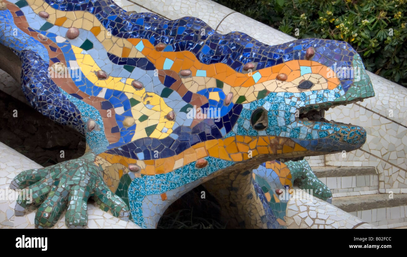 Gaudi Parc Güell lizard Barcelona Spain spring 2008 Stock Photo - Alamy