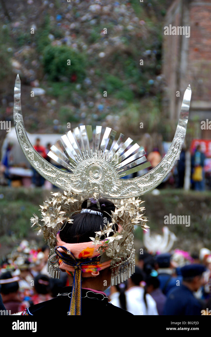 Chinese miao Minority traditional dance festival a girl have ...