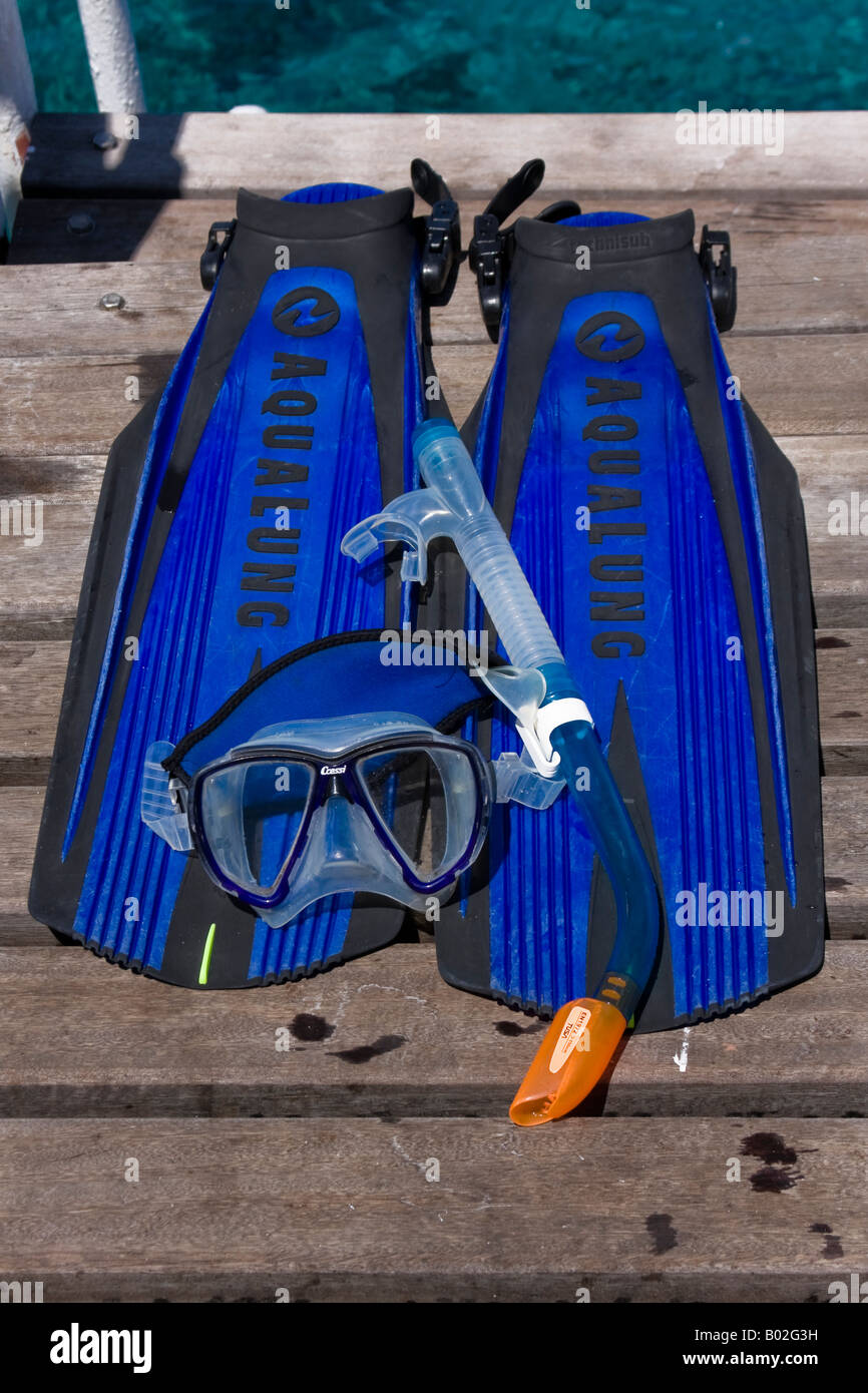 Fins, mask and snorkel - ready to go snorkelling / scuba diving Stock ...