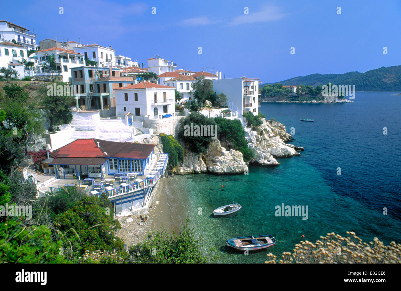 Skiathos town and beach Stock Photo - Alamy