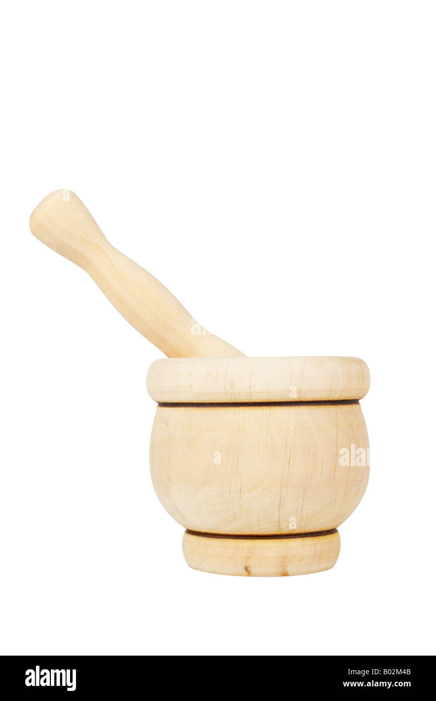 A wooden mortar isolated on white background Stock Photo - Alamy