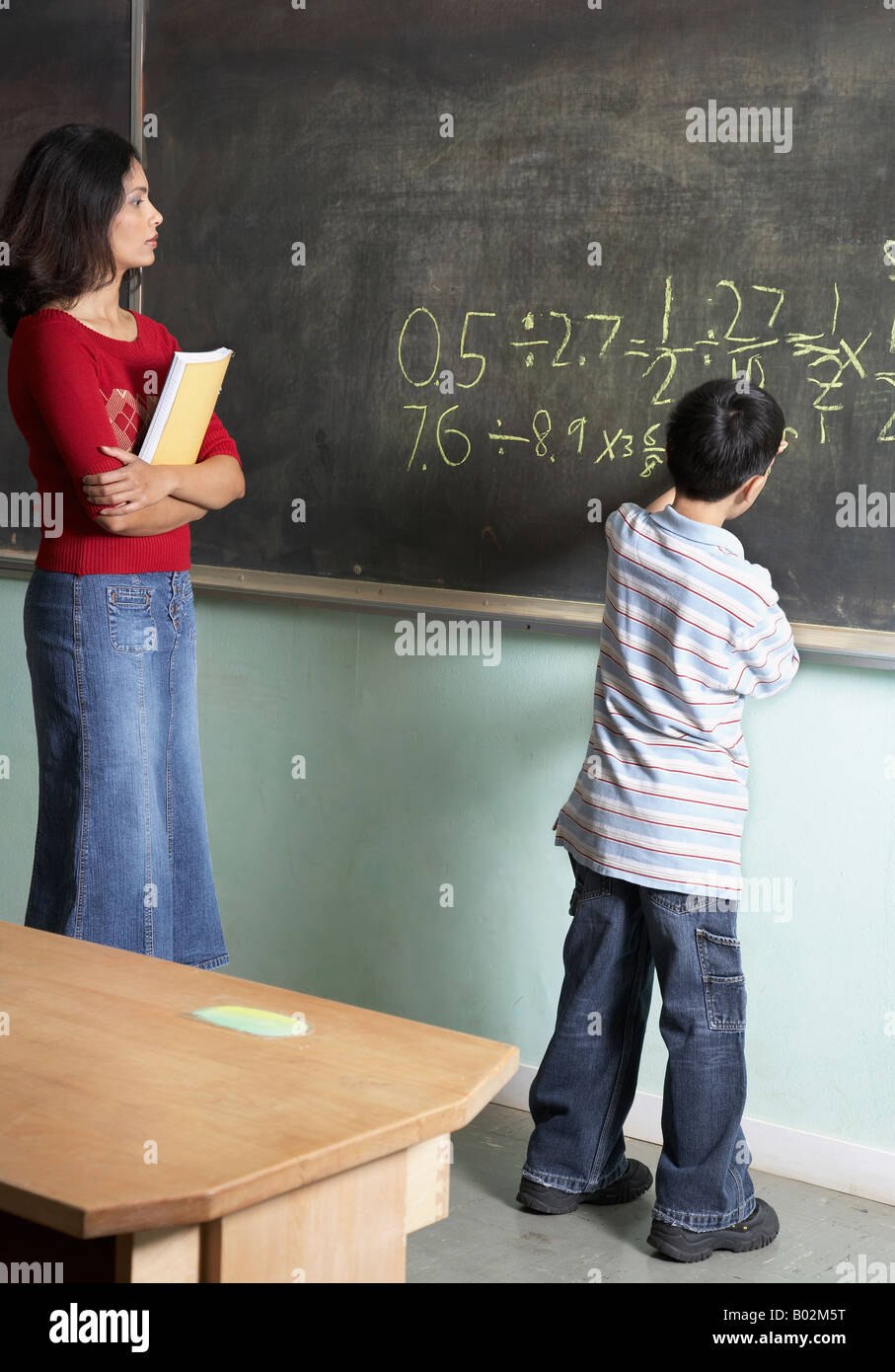 Student calculating at blackboard hi-res stock photography and images ...