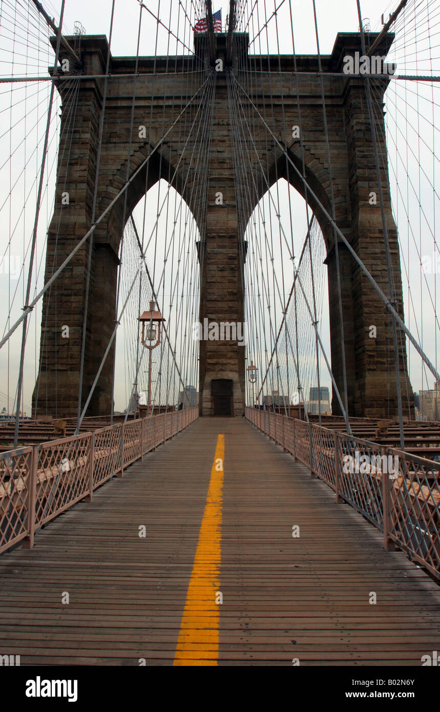 Color photo of the Brooklyn bridge walkway Stock Photo - Alamy