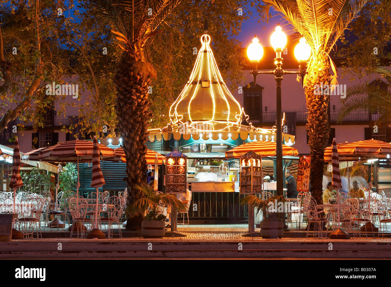 Madeira, Seaftront Cafe At Night, Funchal, Madeira Stock Photo - Alamy