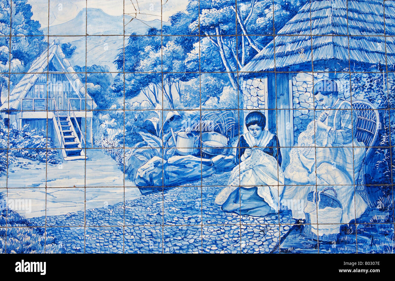 Madeira, Blue And White Tiles, Funchal, Madeira Stock Photo - Alamy