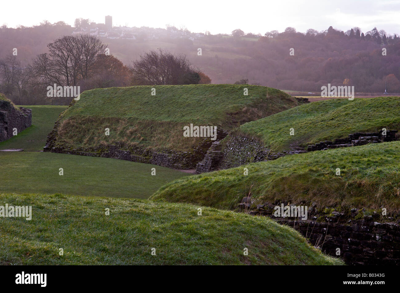 Amphitheatre at the Roman Fortress of ISCA in Caerleon Stock Photo - Alamy