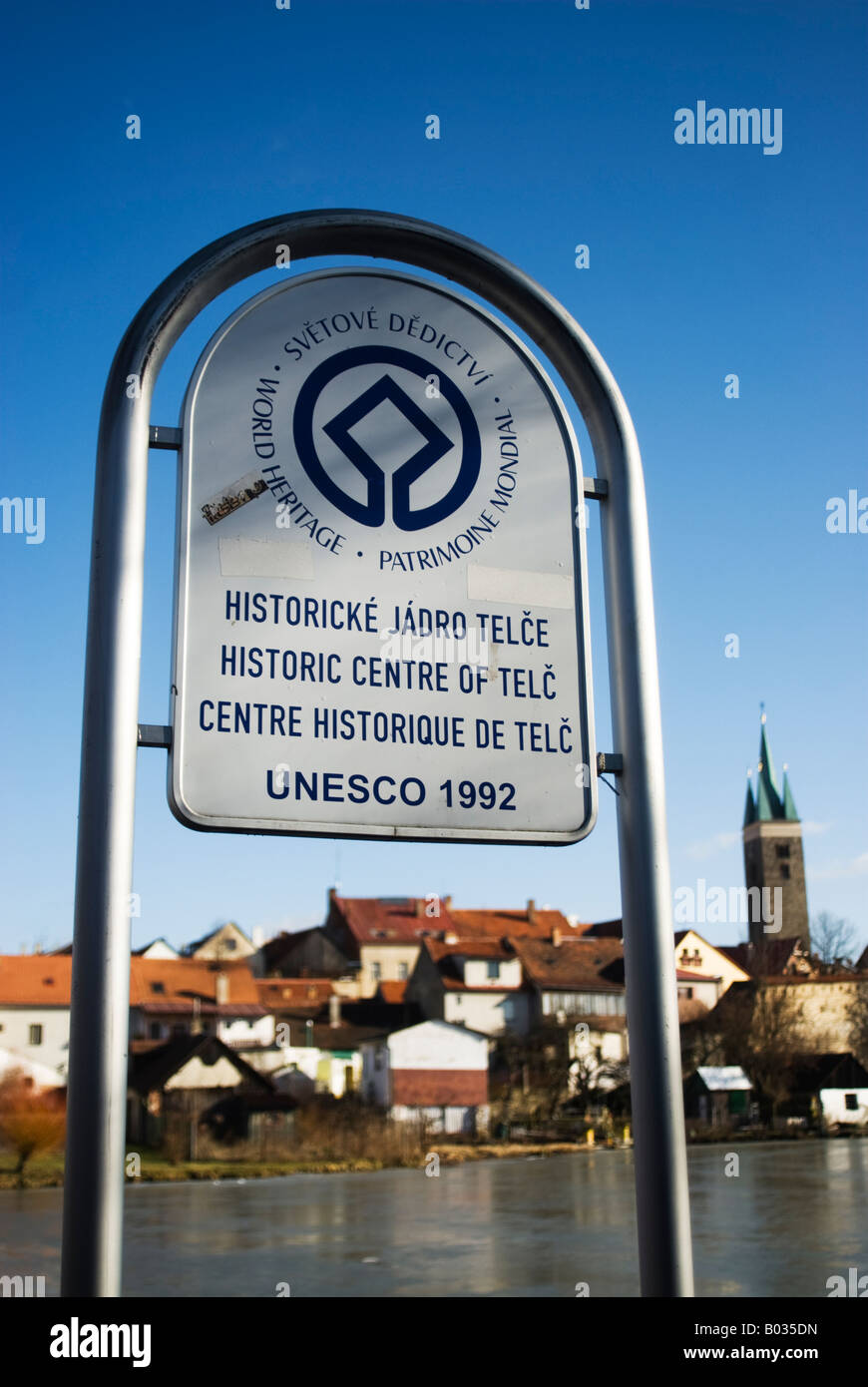 Unesco sign outside the czech Republic town of Telc Stock Photo - Alamy