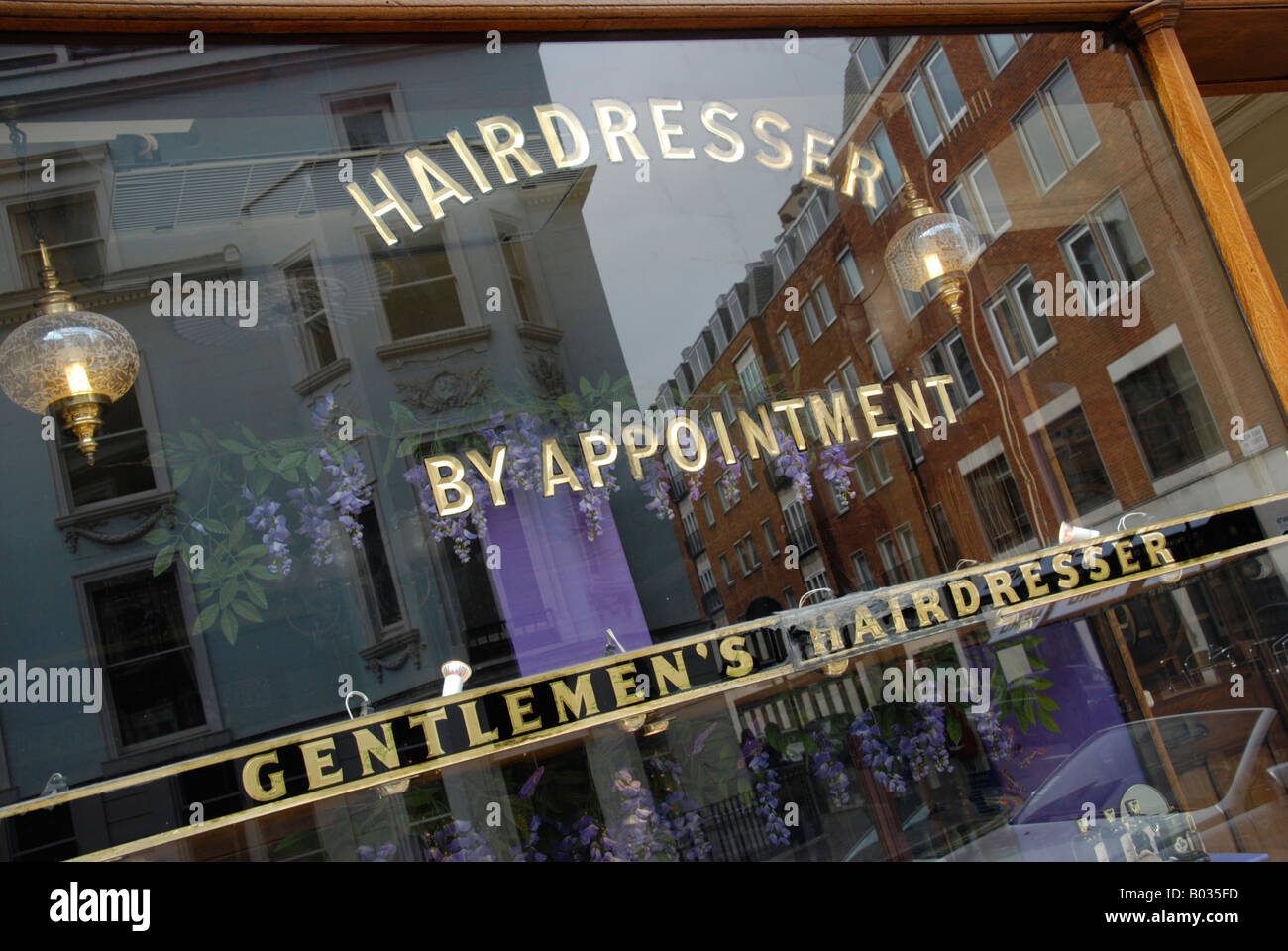 High class gentlemen s hairdresser window in Curzon Street London Stock ...
