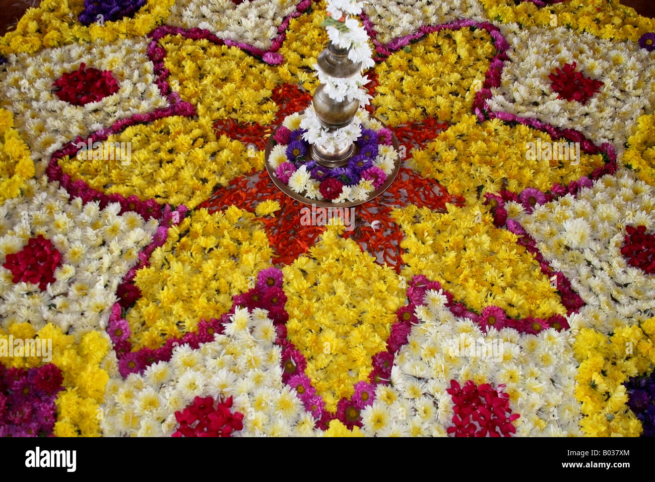 Pookalam or flower carpet for the Hindu Harvest festival known as Onam ...