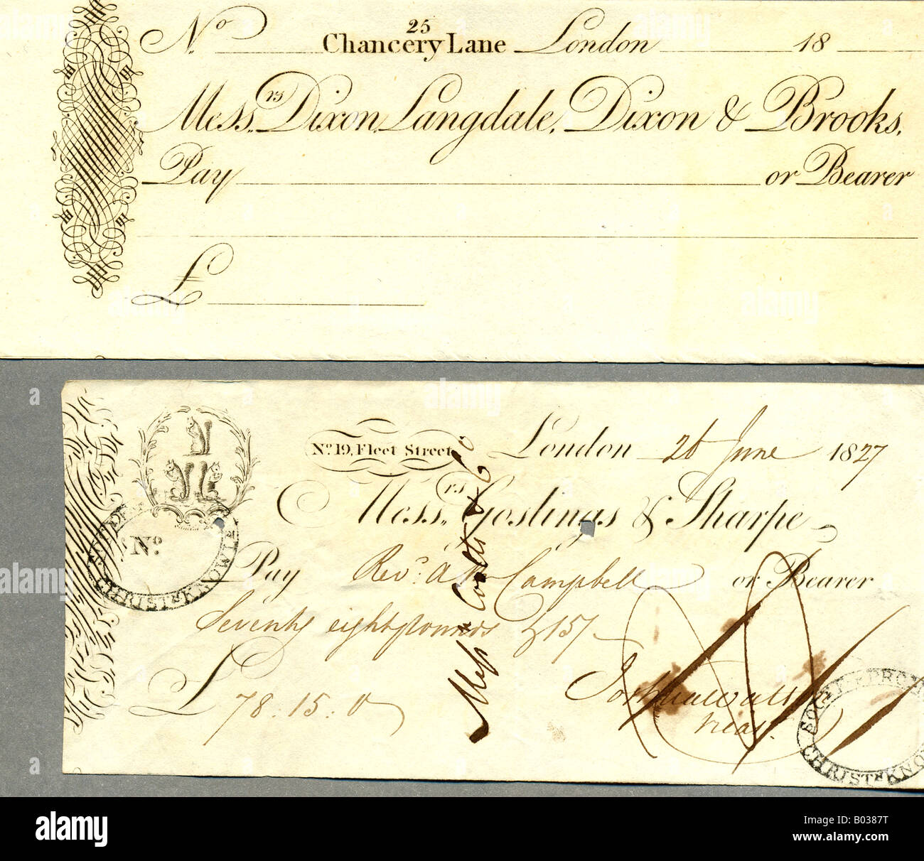Cheques pre 1830 Stock Photo - Alamy