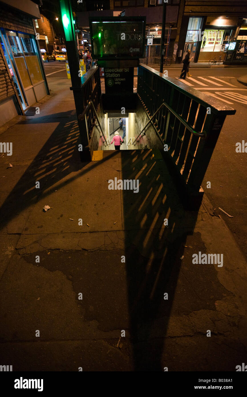 Entrance to the Bleeker street subway station. Number "6" Train ...