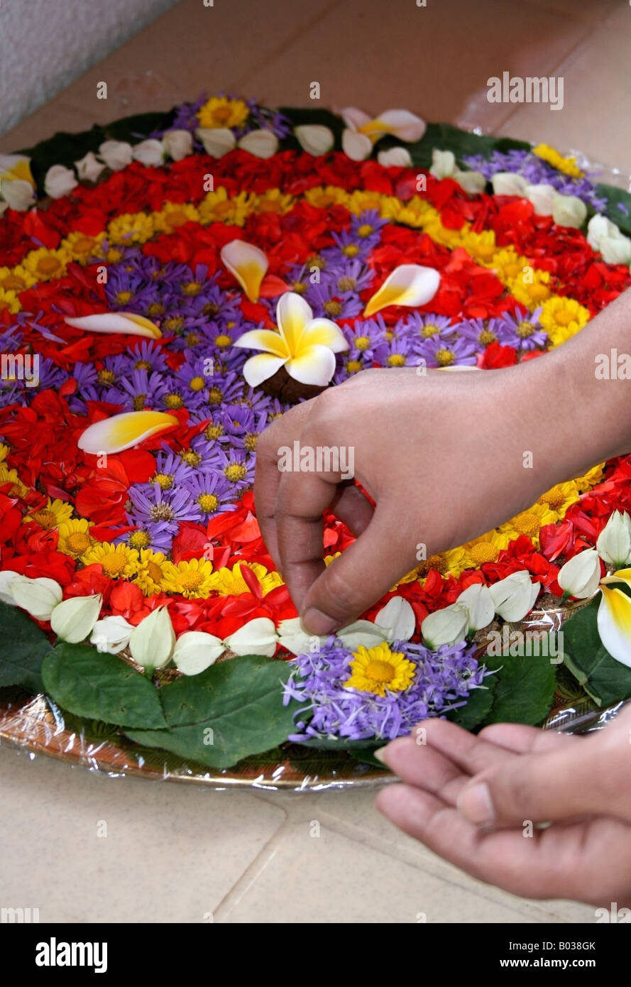 Pookalam or flower carpet for the Hindu Harvest festival known as Onam ...