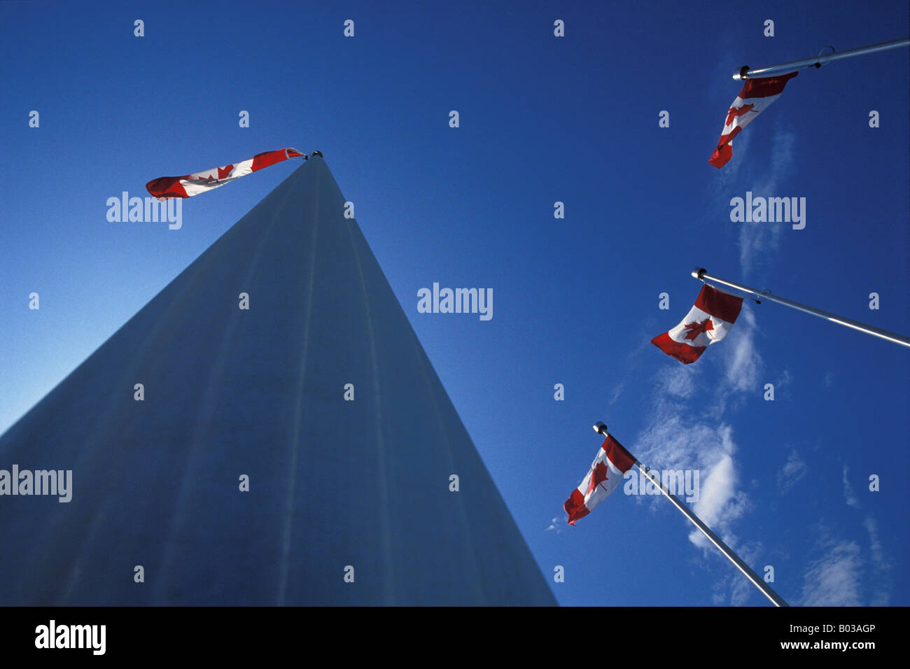 Looking up Flag Poles at Canadian Flags Ottawa Ontario Canada Stock Photo - Alamy