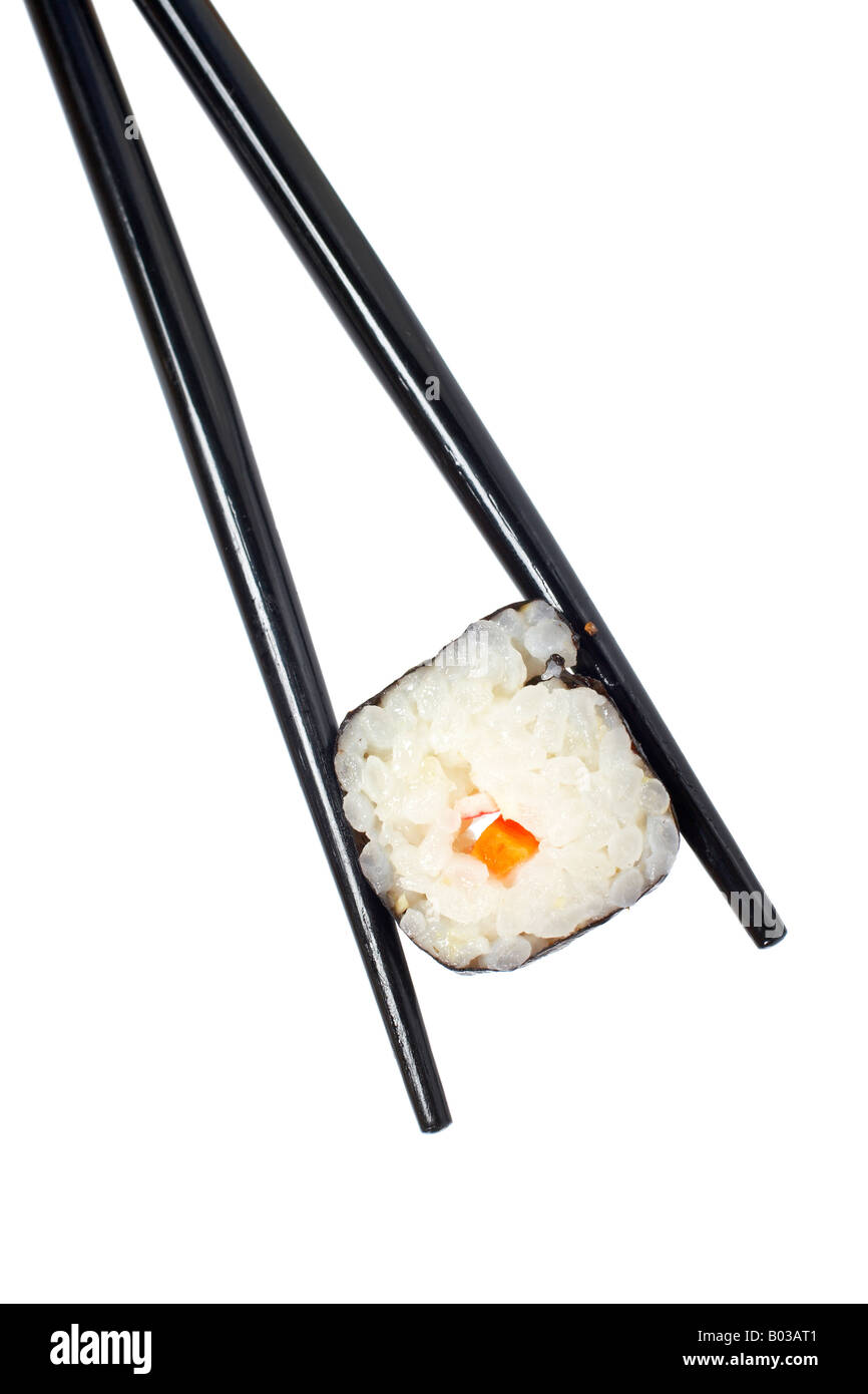 Sushi and chopsticks isolated on white background Stock Photo - Alamy