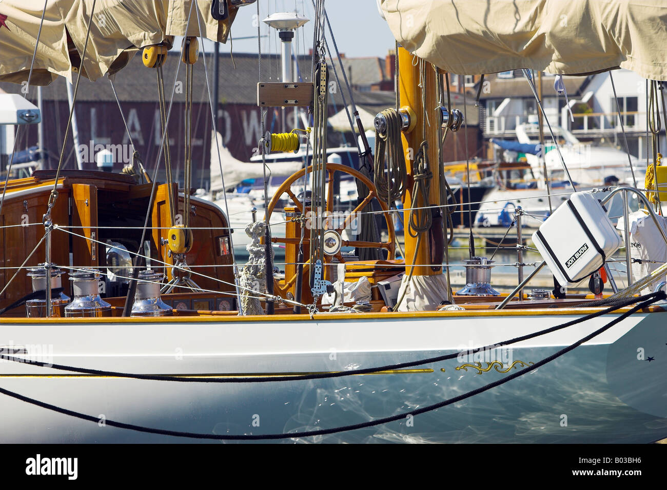 The aft section of a Classic Yacht moored at Cowes, IOW Stock Photo - Alamy