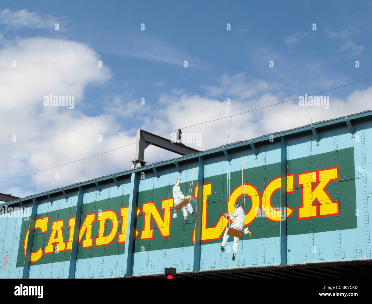 UK. Rail bridge over the world famous Camden Lock market in London ...