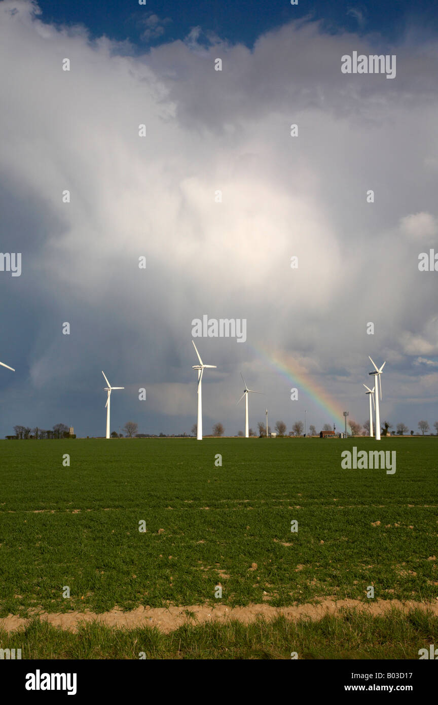 Winterton Wind Farm in the Norfolk Countryside & rainbow Stock Photo ...