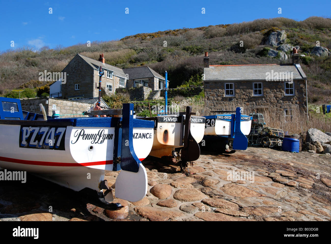 fishing boats at penberth cove in cornwall,england Stock Photo - Alamy