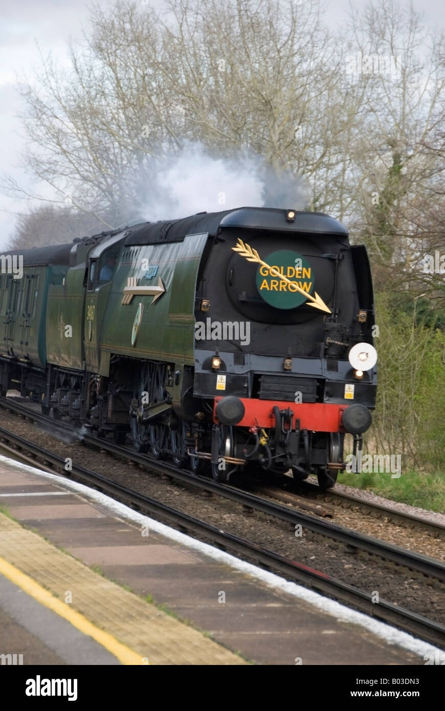 A steam charter train headed by 34067 'Tangmere' approaches Herne Bay ...