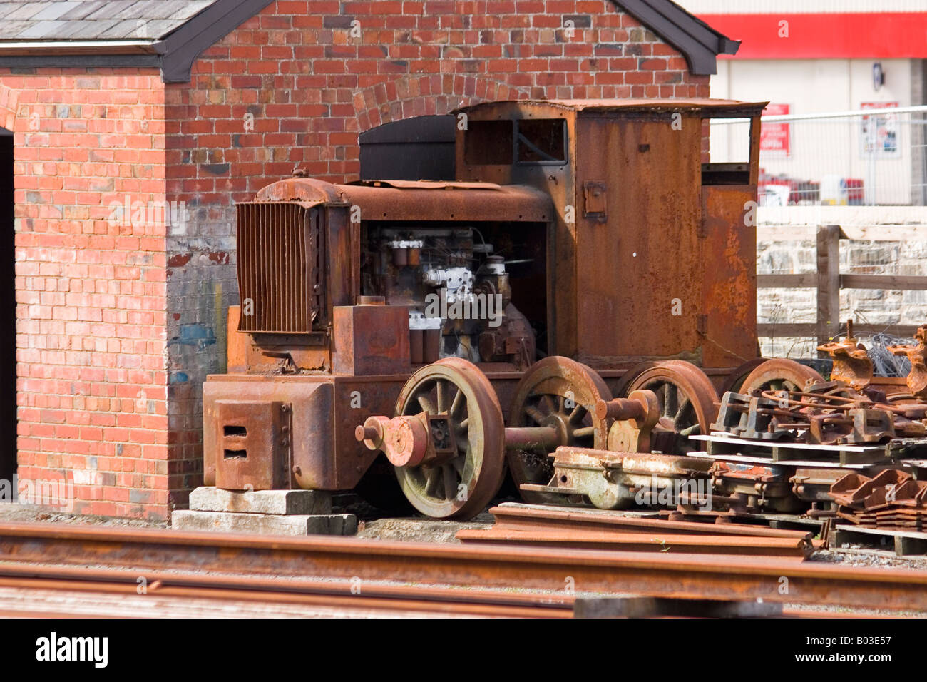 Rusted remains of old diesel locomotive in Aberystwyth station on Vale ...