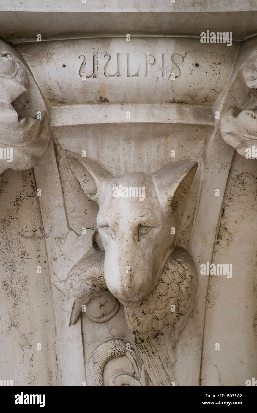 Venice, Veneto, Italy. Detail from the top of a pillar from the arches ...