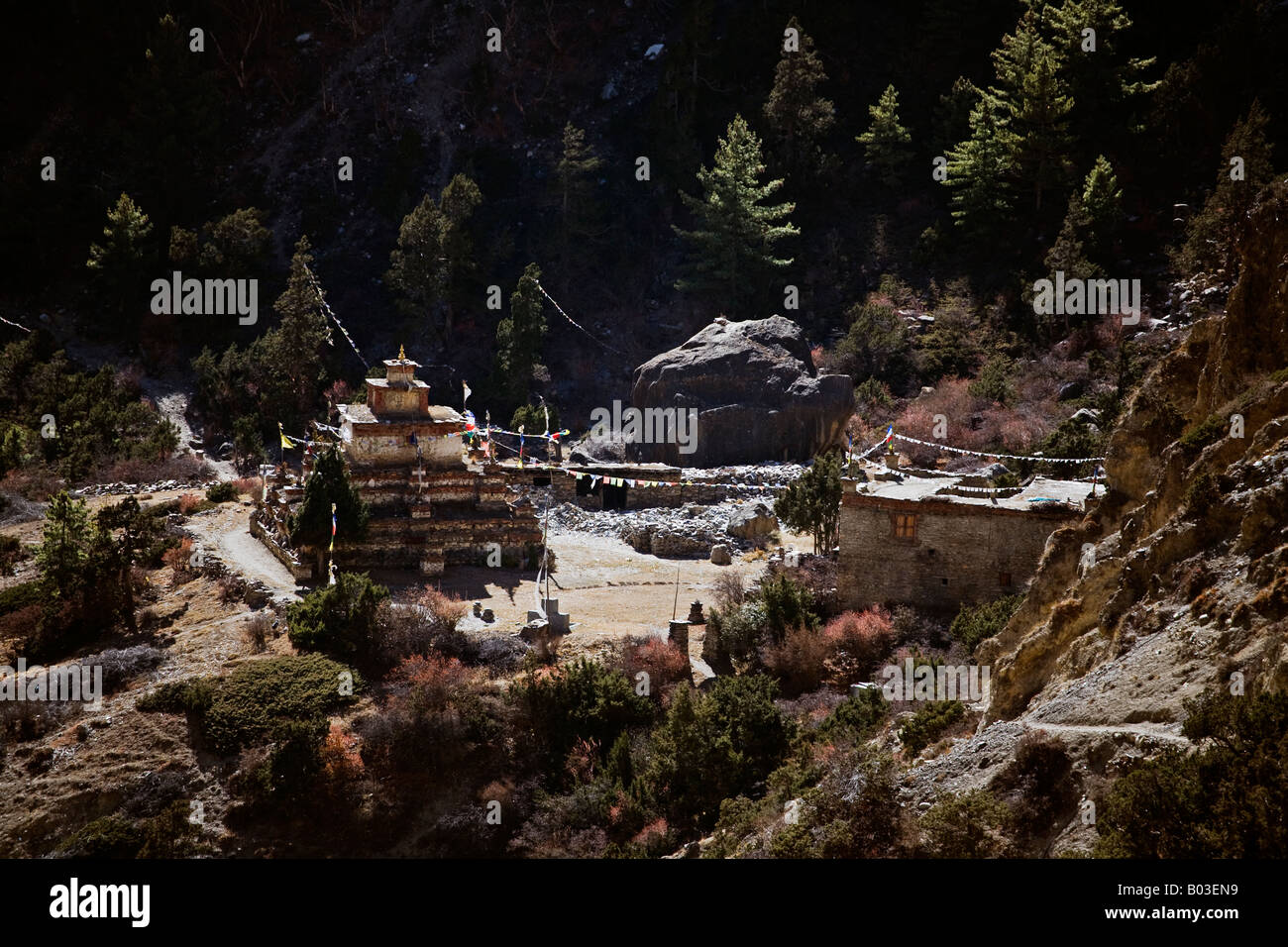 Large TIBETAN BUDDHIST CHORTEN at YUNKAR MONASTERY on the NAR PHU TREK ...